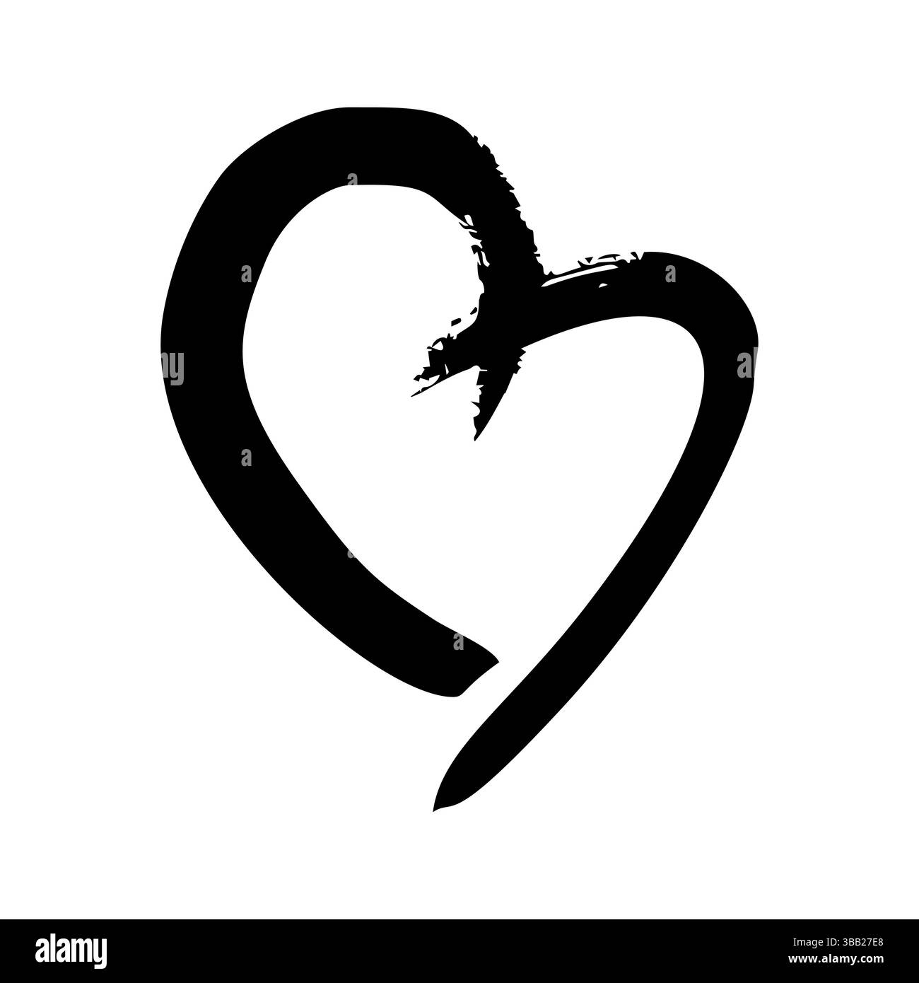 Hand drawn brush hearts. Grunge black doodle heart on white background ...