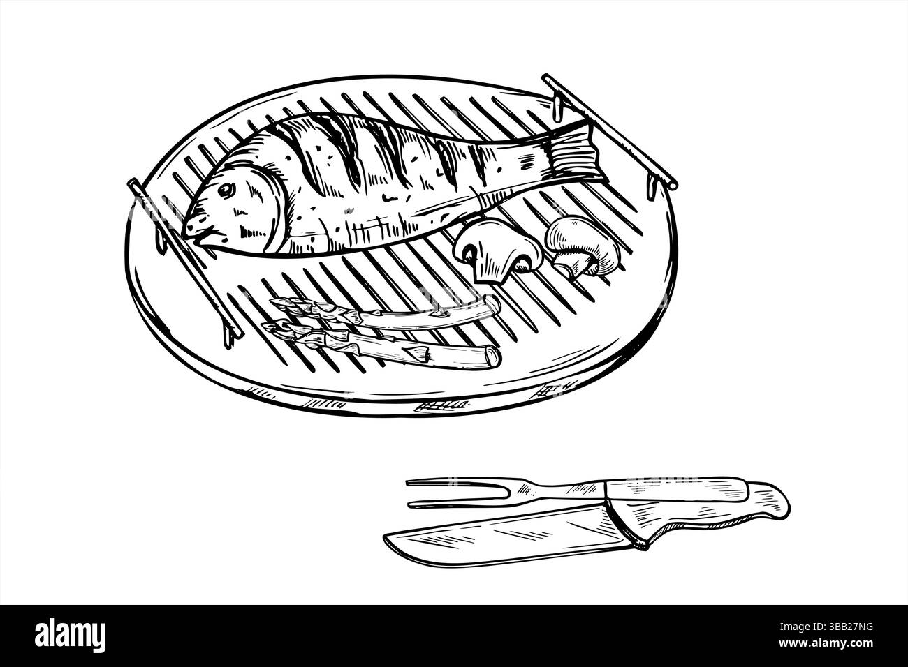 Outdoor fish grilling Stock Vector Images - Alamy