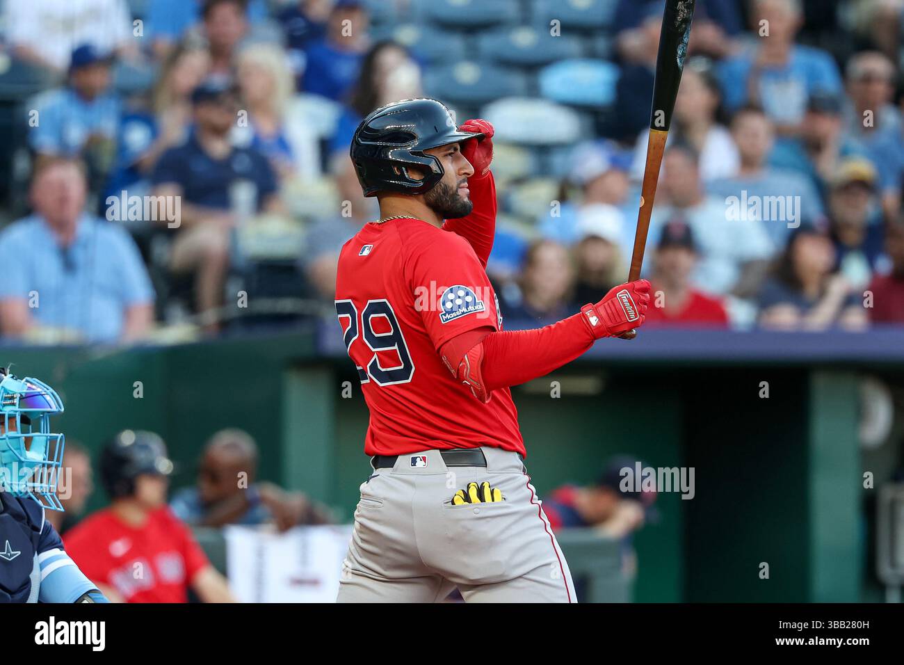 Kansas City, MO, USA. 9th May, 2025. Boston Red Sox first baseman ...