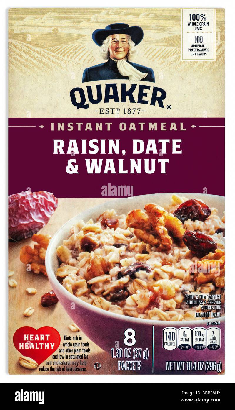Quaker, Instant Oatmeal, Raisin, Date & Walnut, 8 packet box. Blend of ...