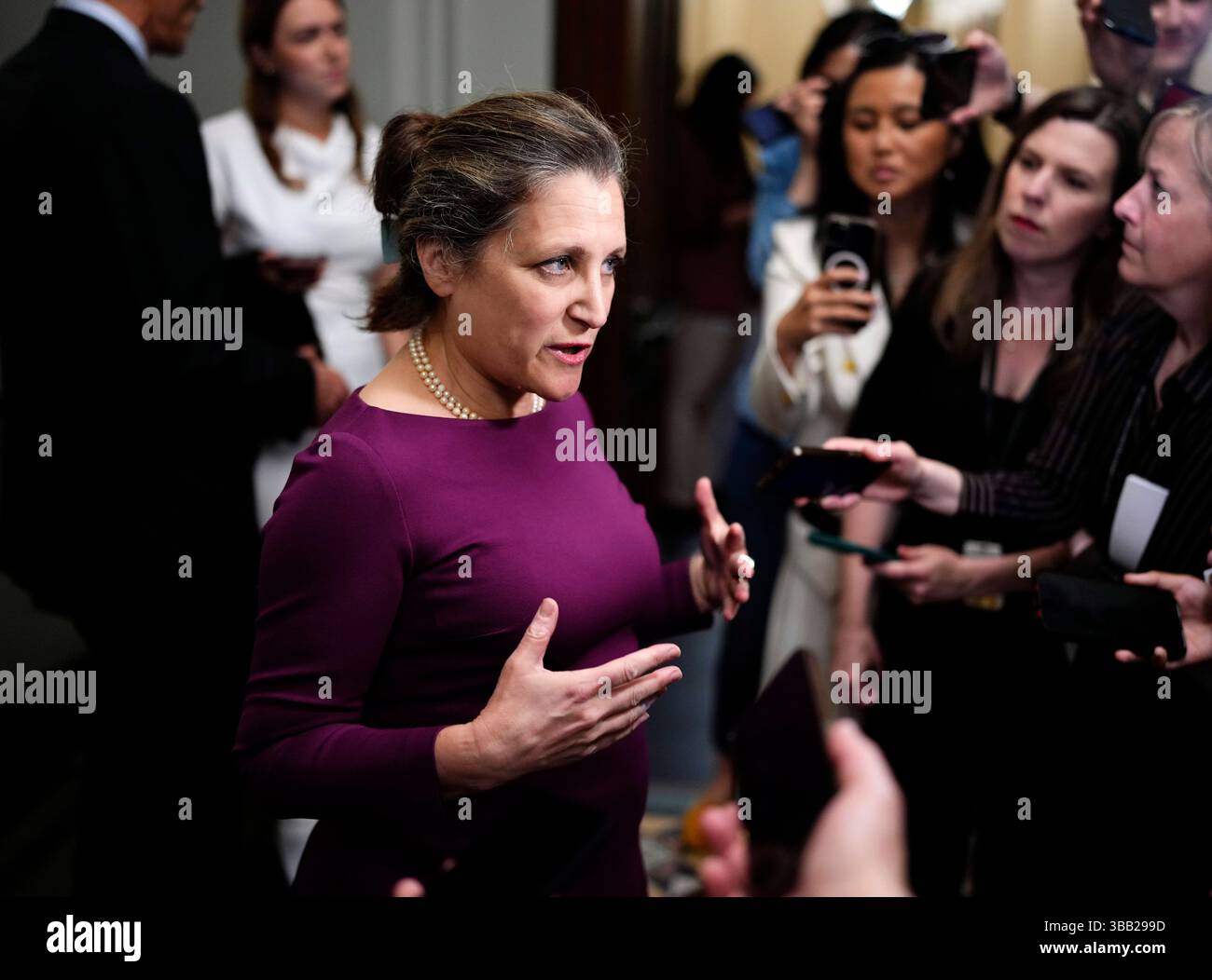 Minister of Transport and Internal Trade Chrystia Freeland speaks to ...