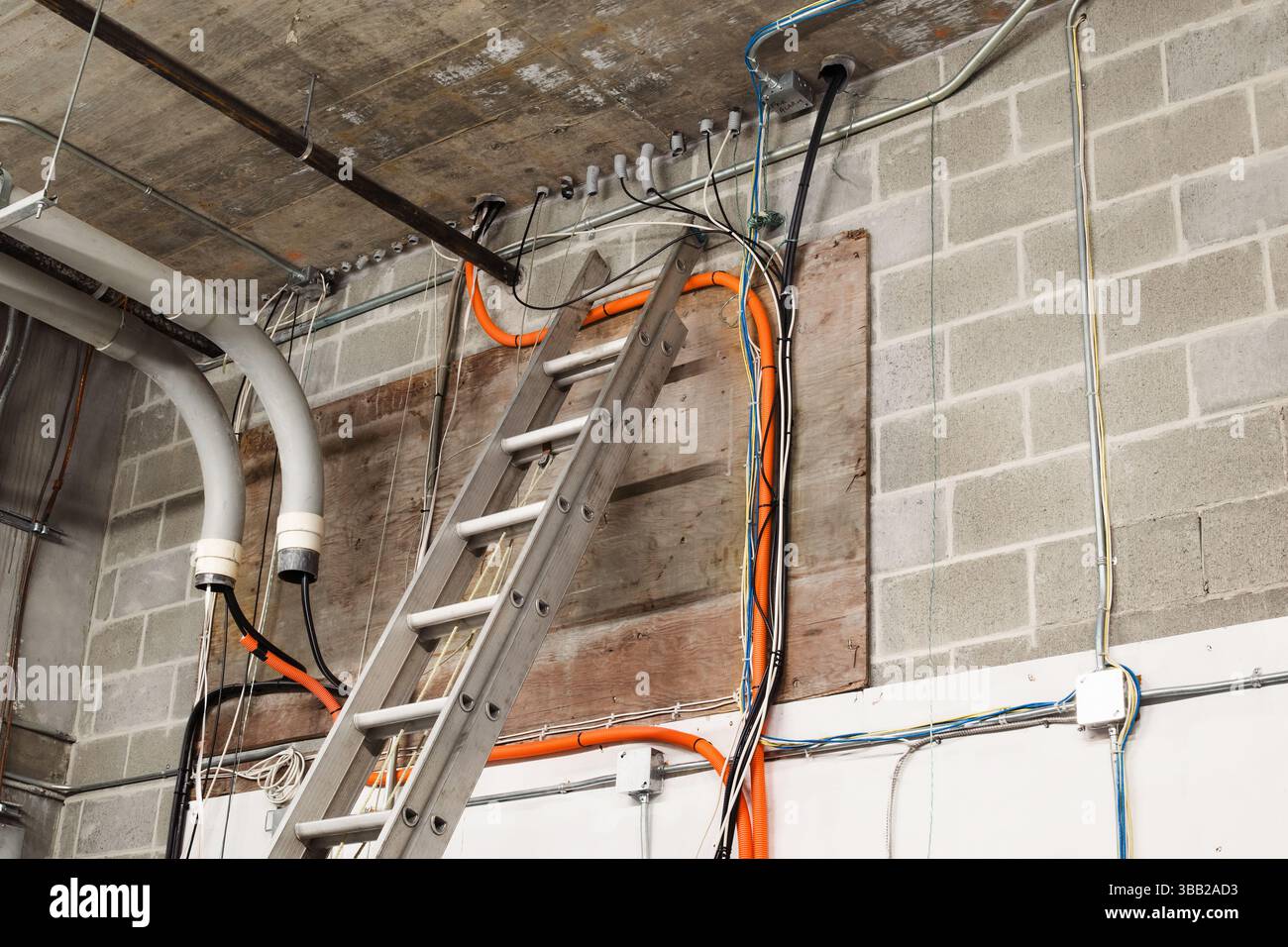 Fiber optic installation for building. Utility or electrical room with ...