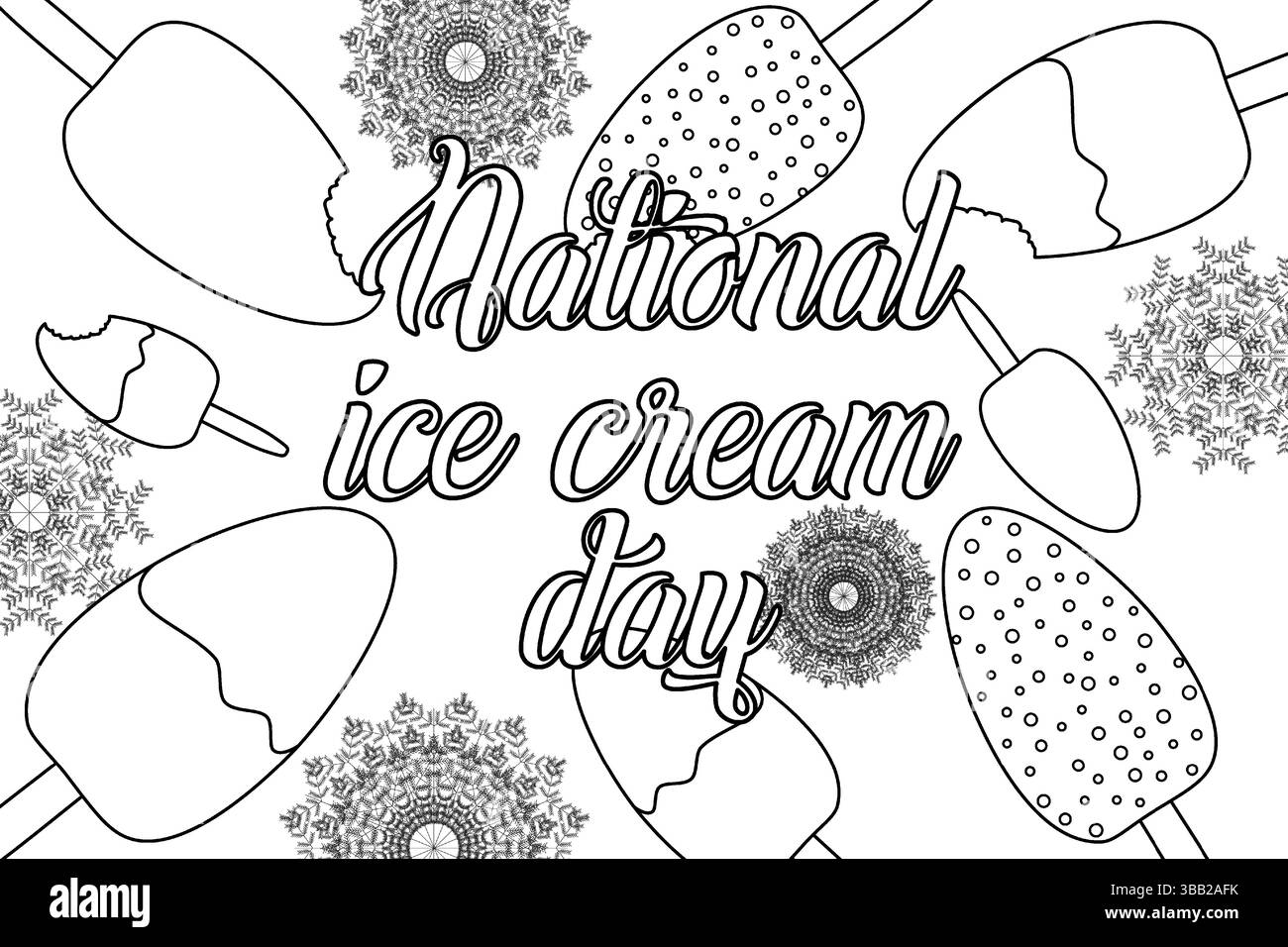 Coloring page with summer outline drawing of several popsicle on sticks ...