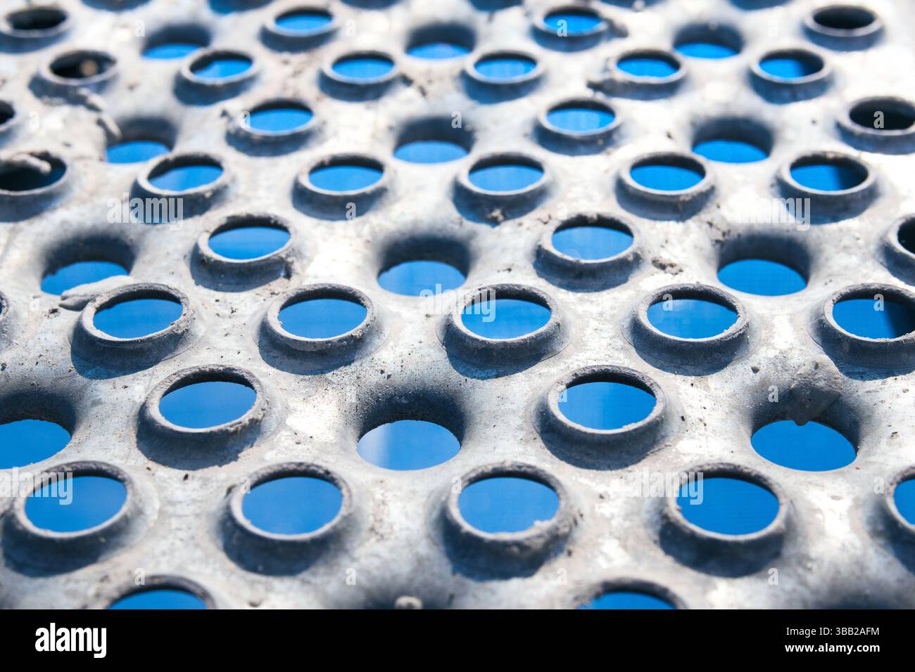 Perforated steel plank texture. Perspective view of metal plank ...