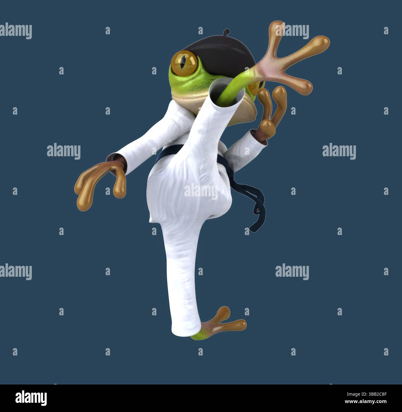 Fun 3D cartoon karateka frog Stock Photo - Alamy