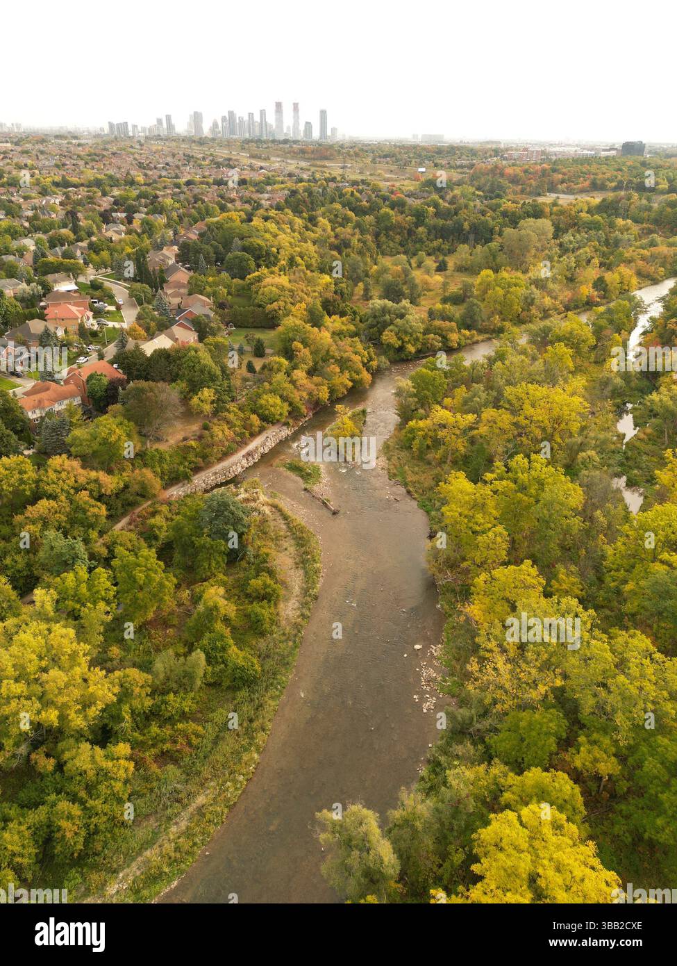Aerial Views of Credit River: Trails, Bridge & Forest Stock Photo - Alamy