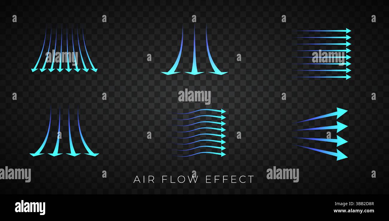 Set of blue arrow showing air flow direction. Isolated on transparent ...