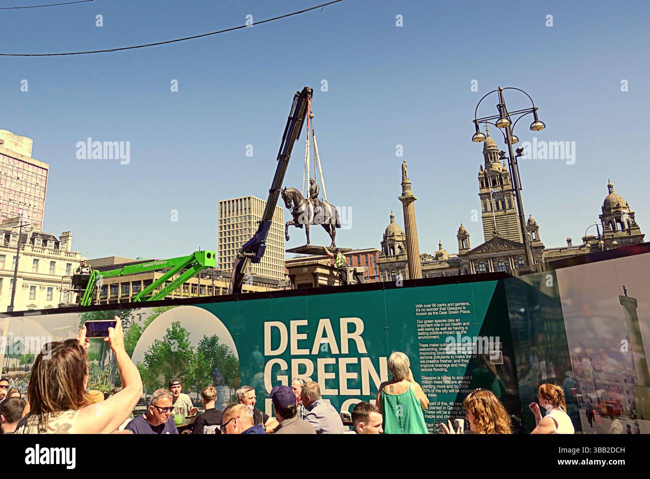 Glasgow, Scotland, UK. 14th May, 2025. Prince albert statue hoisted ...