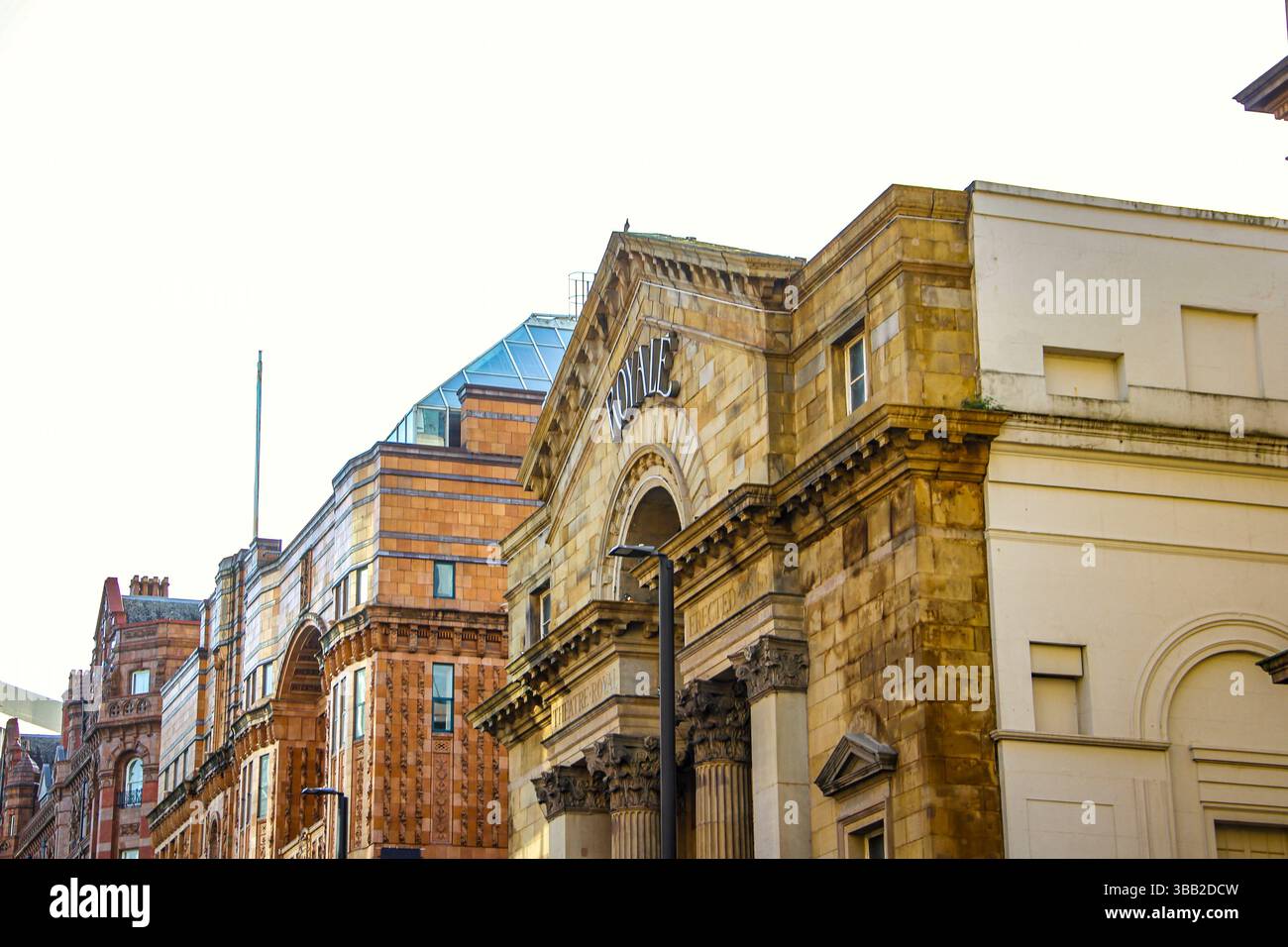 Side perspective of an intricately detailed old stone building in ...