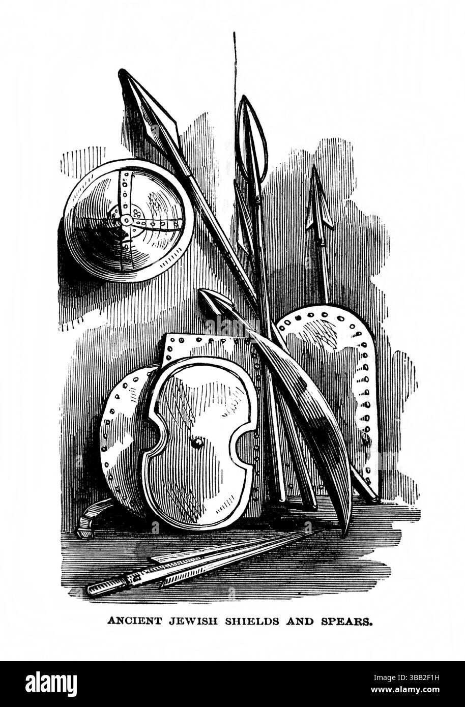 Illustration of Ancient Jewish Shields and Spears from Antique 19th ...