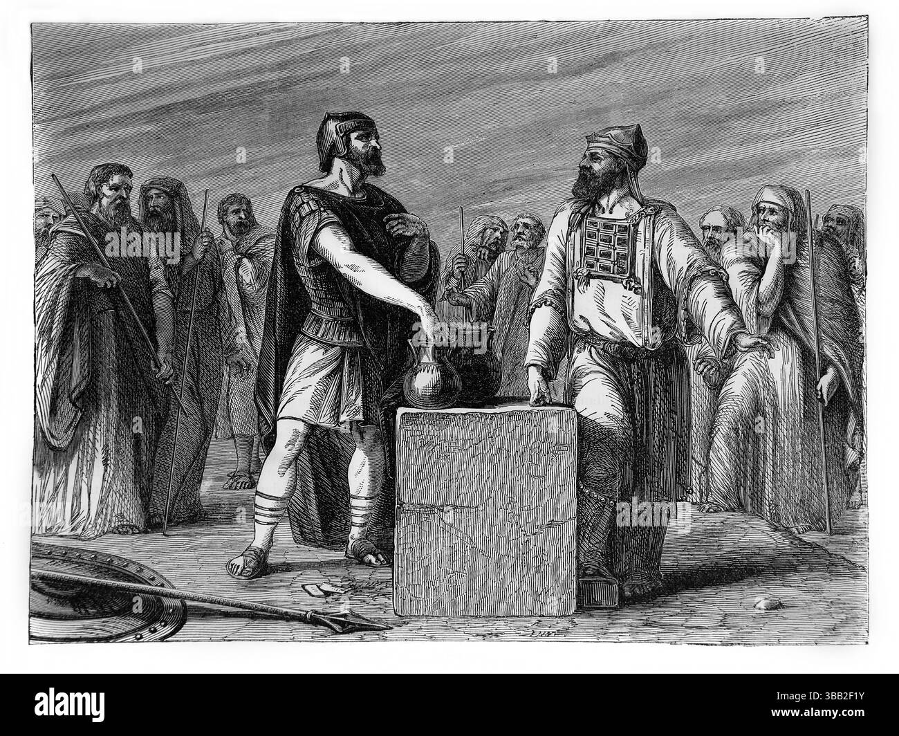 Illustration of Joshua dividing up the land by Lot (Joshua) from ...