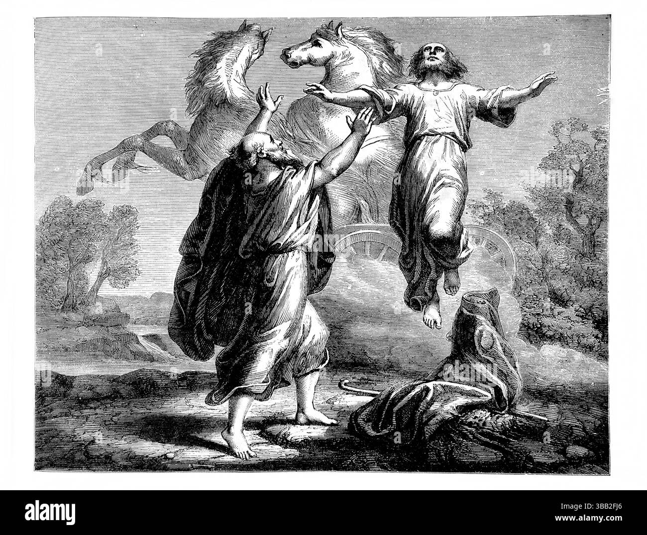 Illustration of Elijah Ascending to Heaven in the Presence of Elisha ...