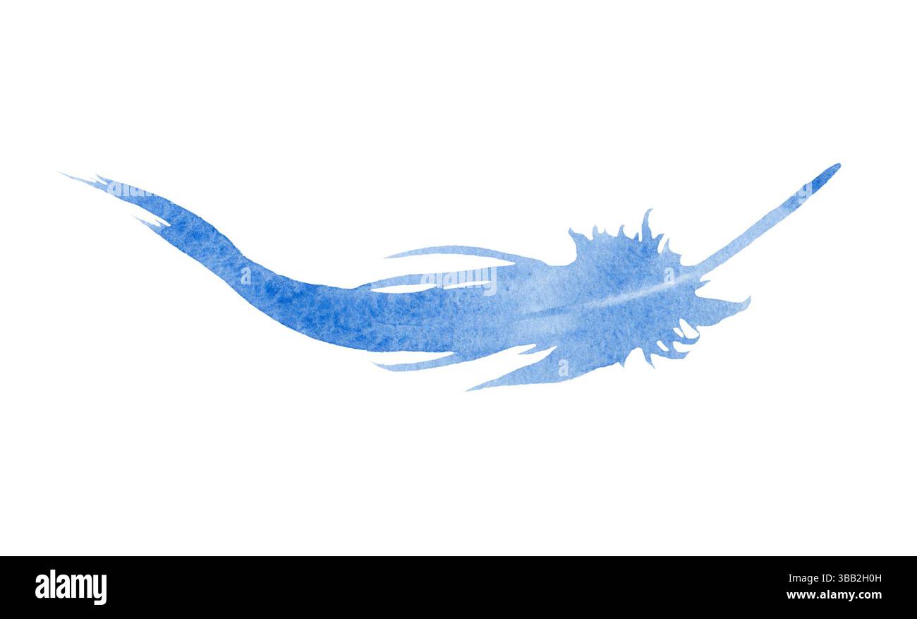 Watercolor illustration hand drawn blue fluffy disheveled long bird ...