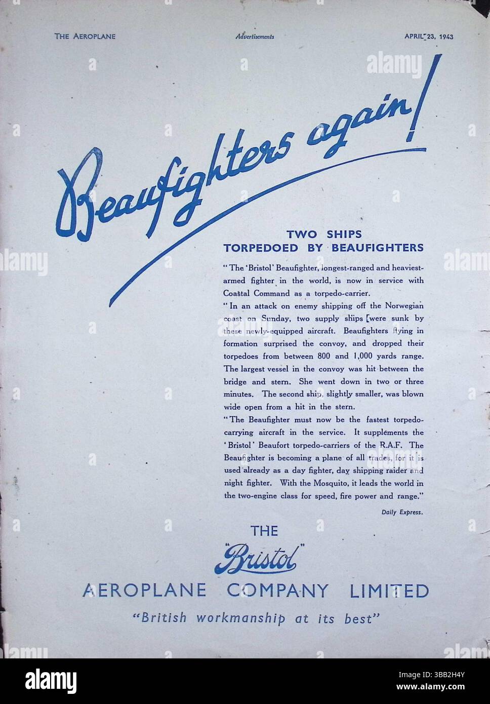 April 23, 1943 advertisement from The Aeroplane magazine promoting the ...