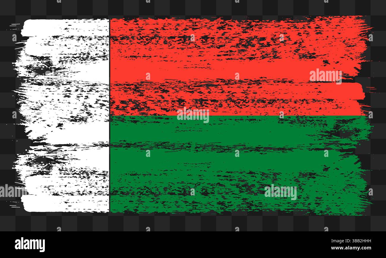 Vector Madagascar flag in grunge style on transparent background Stock ...