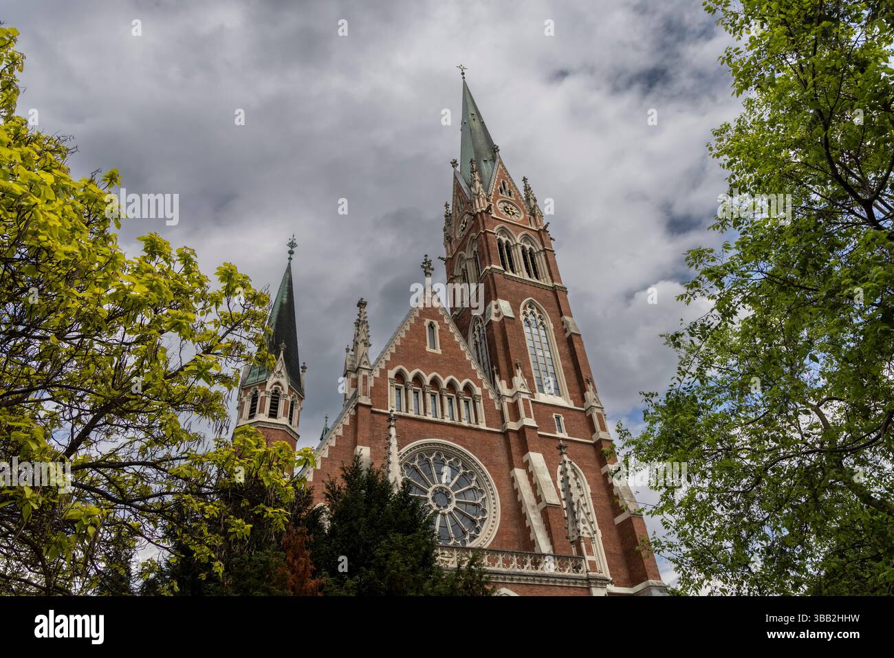 The famous new Gothic Heart of Jesus Church in the Styrian City of Graz ...