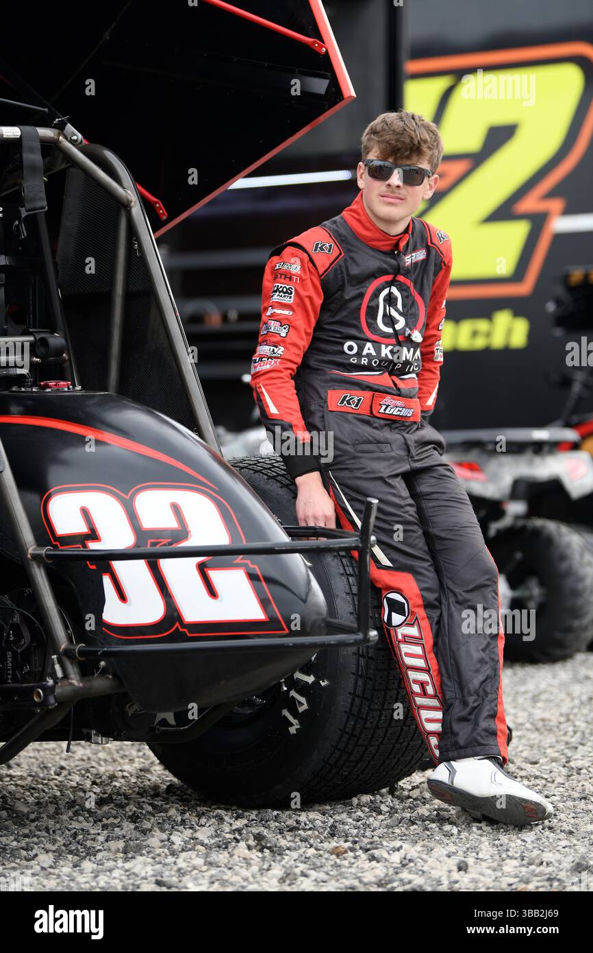 KOKOMO, IN - MAY 12: Bryce Lucius (32) leans against his car during the ...