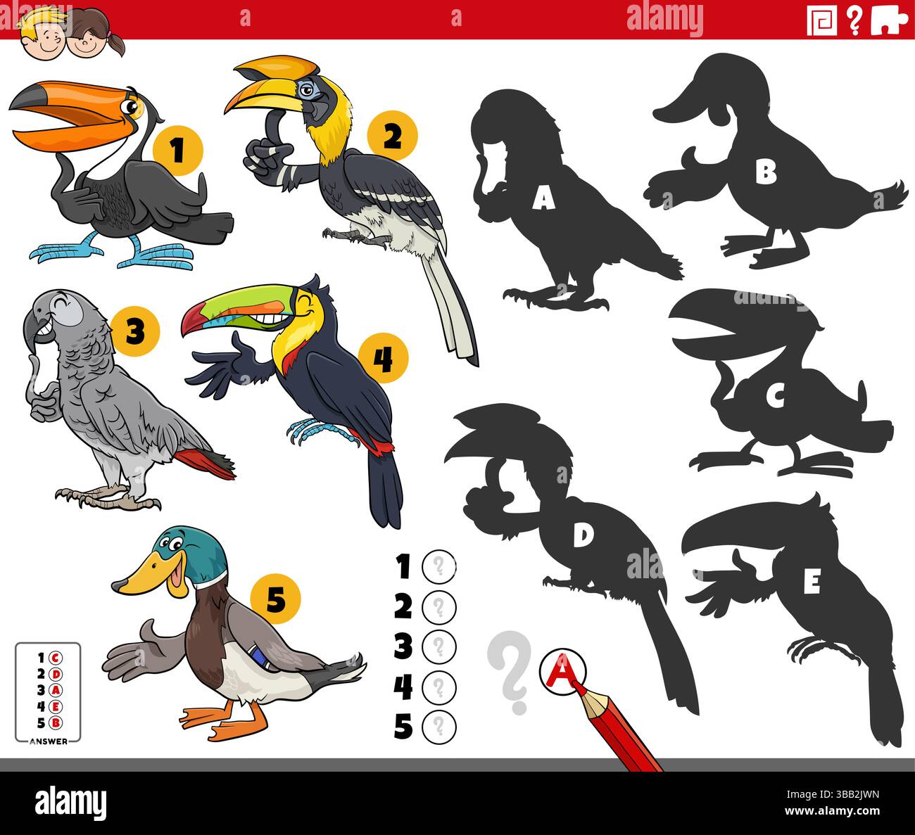 Cartoon illustration of finding the right shadows to the pictures ...