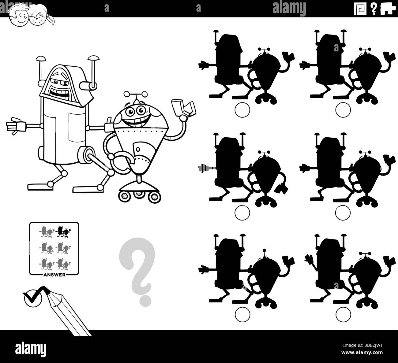Cartoon illustration of finding the right picture to the shadow ...