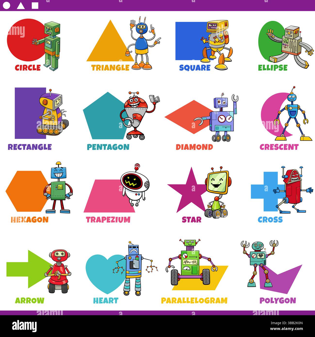 Educational cartoon illustration of basic geometric shapes with ...