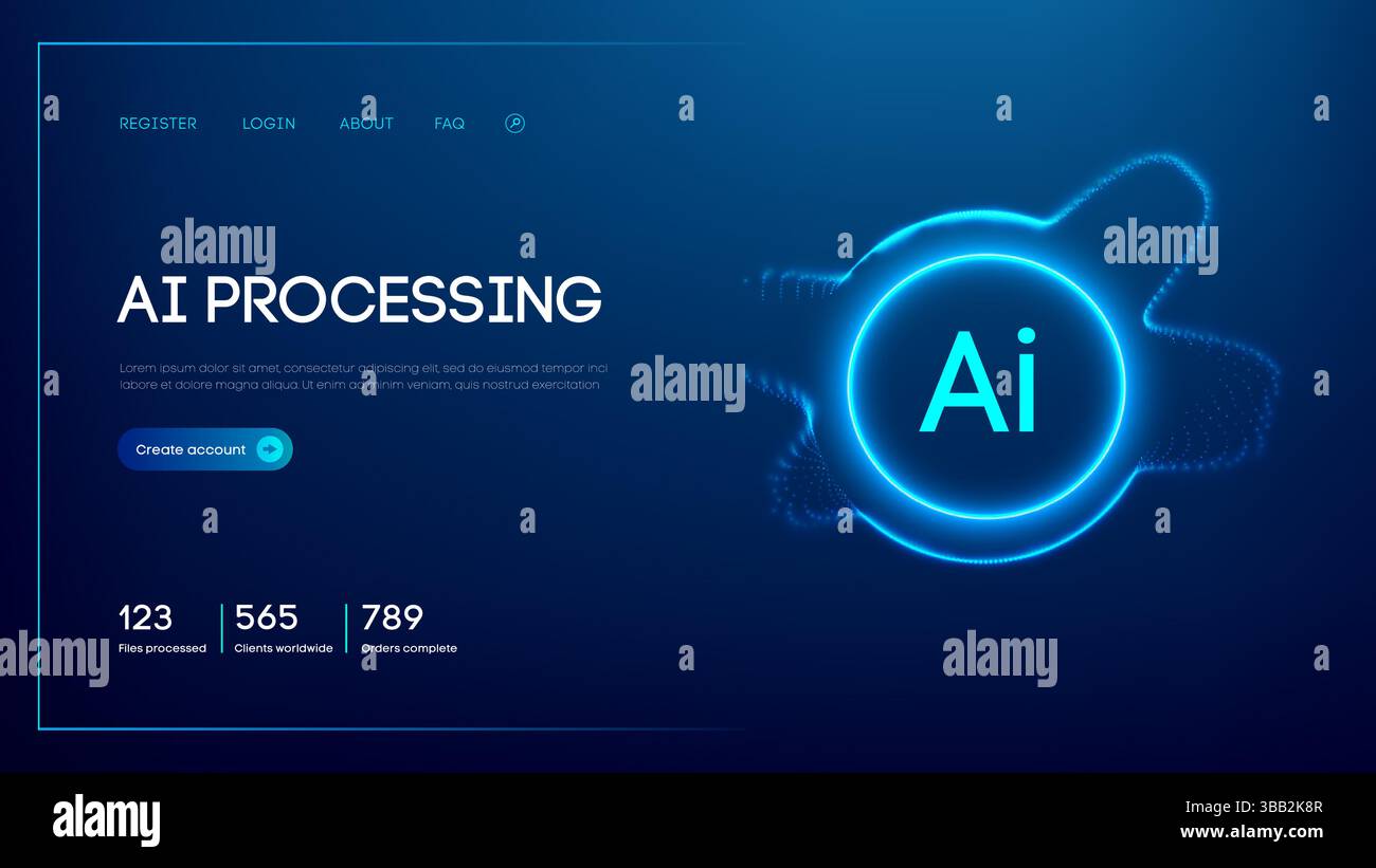 Ai data abstract blue futuristic science tech background. Digital business network concept ...