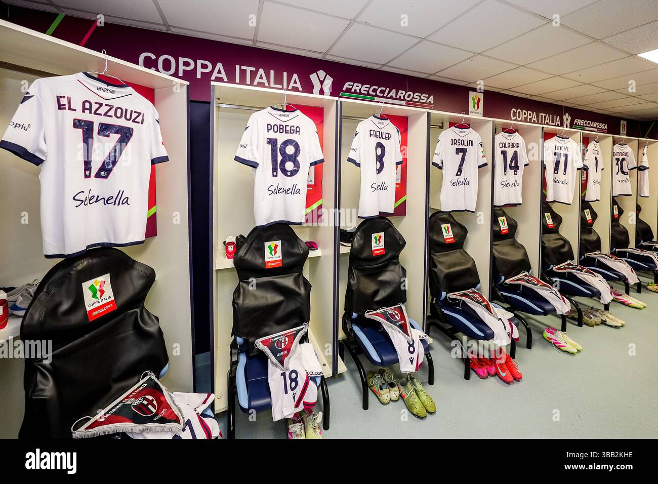 Bologna’s locker room during the Italian Cup final soccer match between ...