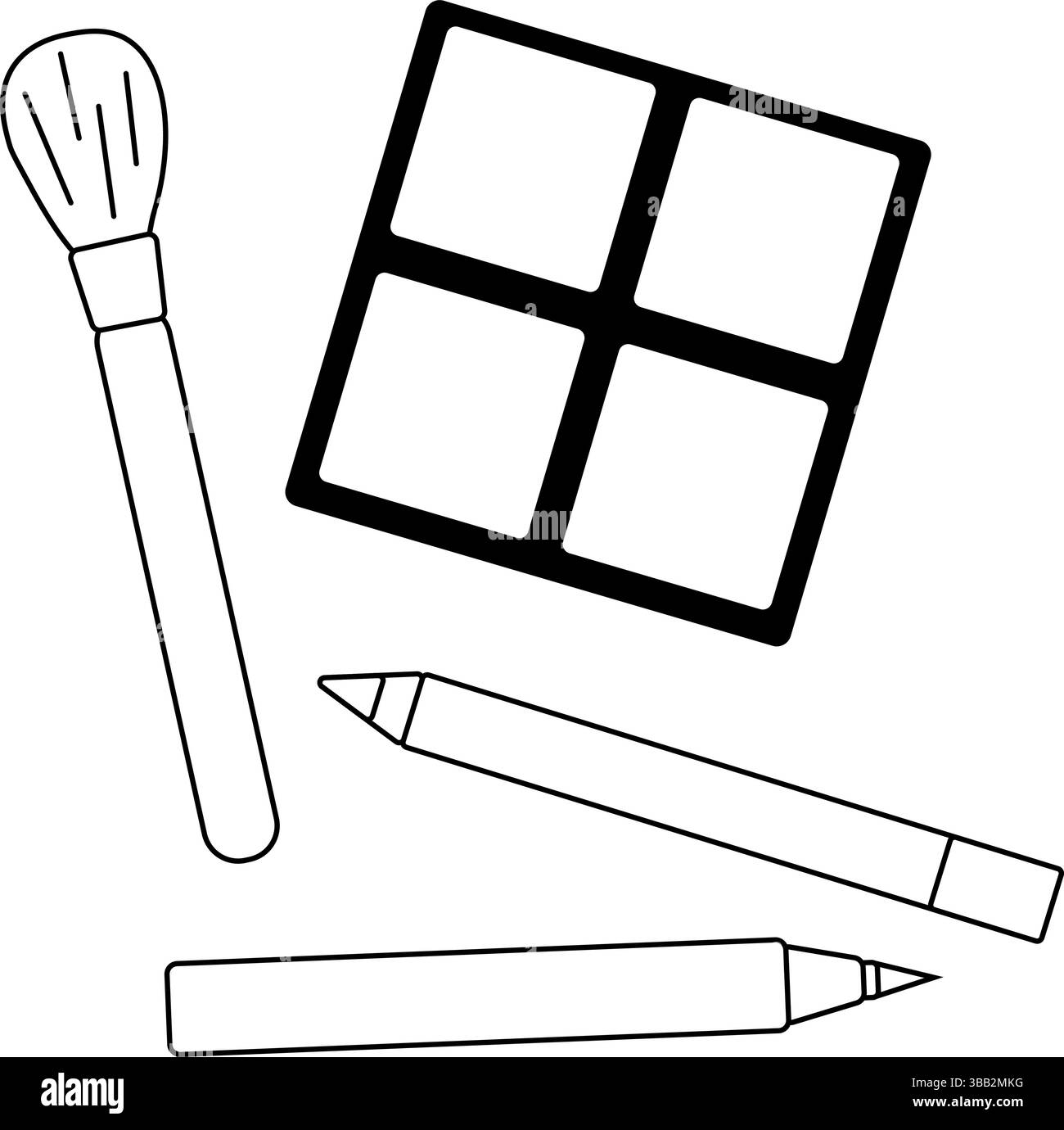 Makeup brush, pencil, eye liner, shadows composition. Vector graphic ...