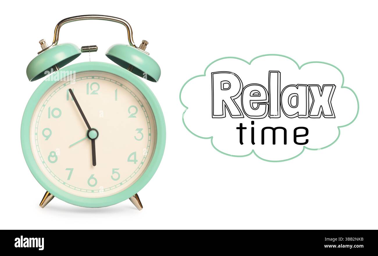 Alarm clock and words Relax Time on white background Stock Photo - Alamy
