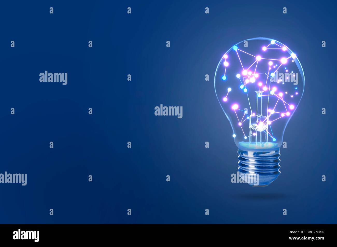 Light bulb with pattern of connected dots on blue gradient background ...