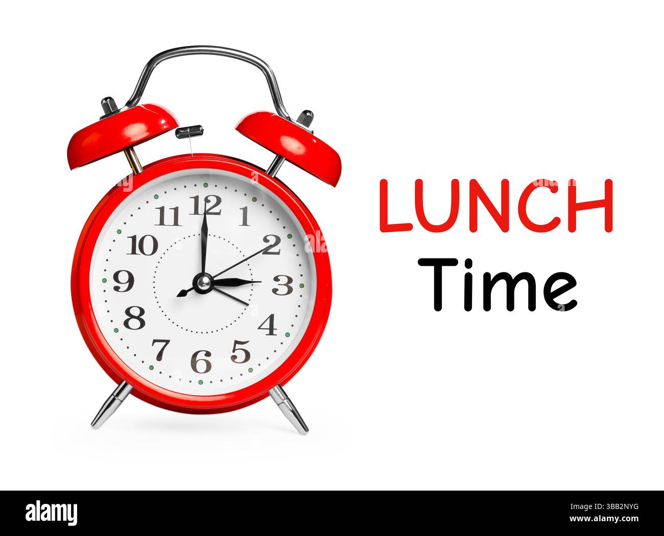 Alarm clock and words Lunch Time on white background Stock Photo - Alamy