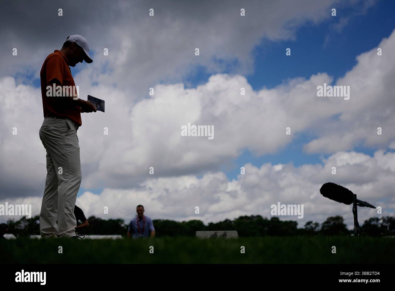 Scottie Scheffler waits to hit on the 15th hole during a practice round ...