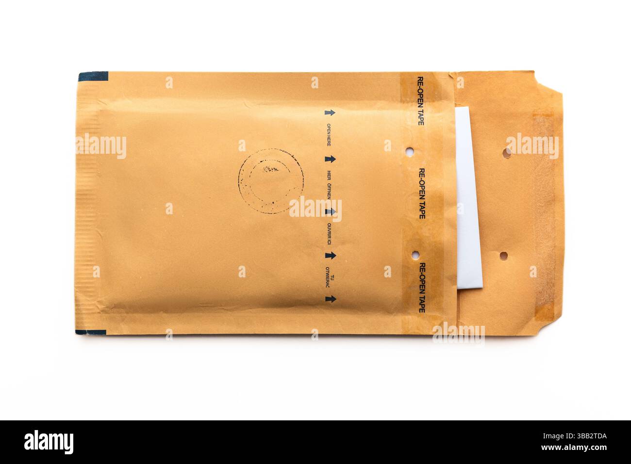 Padded envelope top view isolated on white background, cardboard bag ...