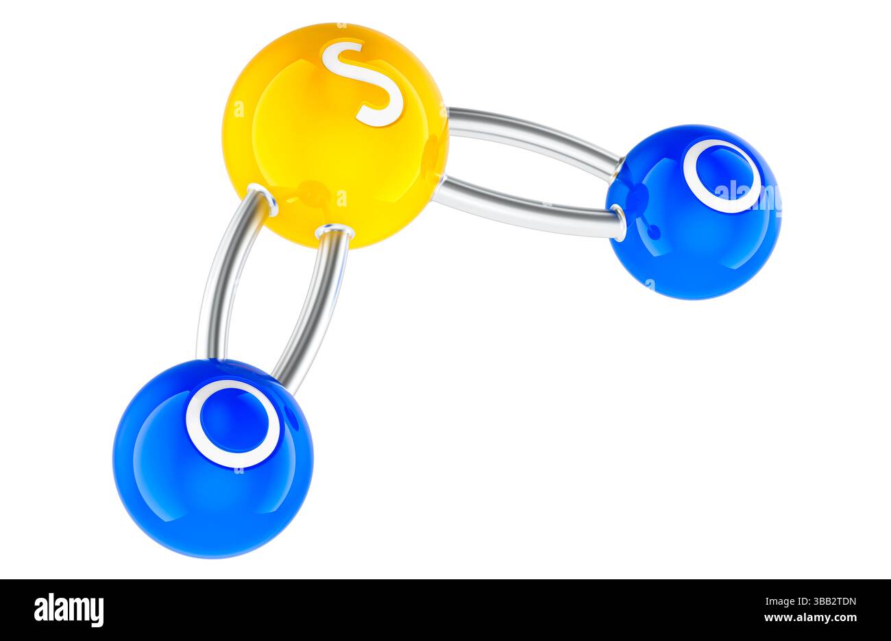 SO2, sulfur dioxide. Molecule model, ball and stick model. 3D rendering ...