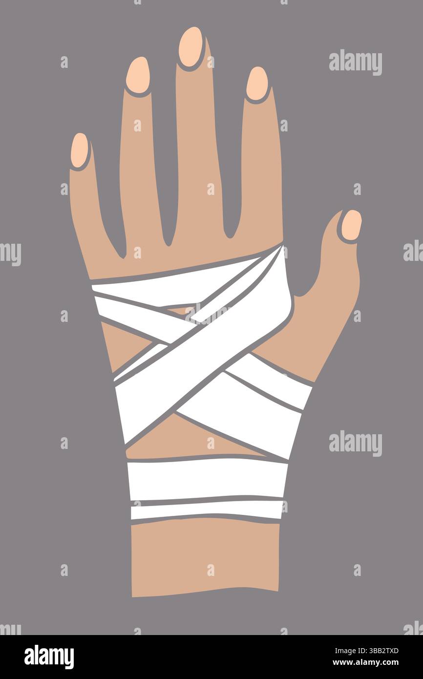 Vector isolated illustration of a bandaged hand. First aid for hand ...