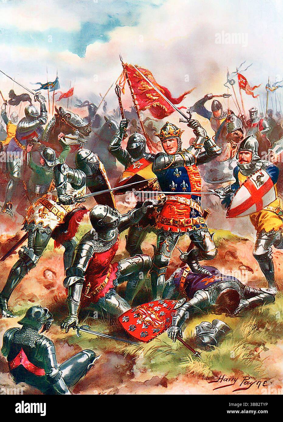 Battle of Agincourt. Illustration entitled "King Henry V at the Battle ...