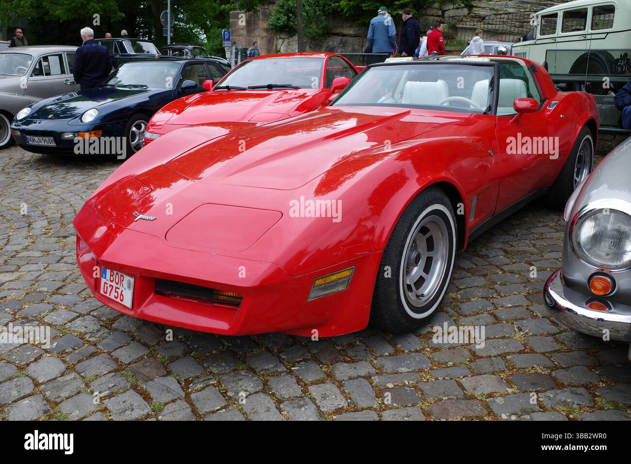 Bad Bentheim, Germany - May 4 2025 A red Chevrolet Corvette C3 is ...