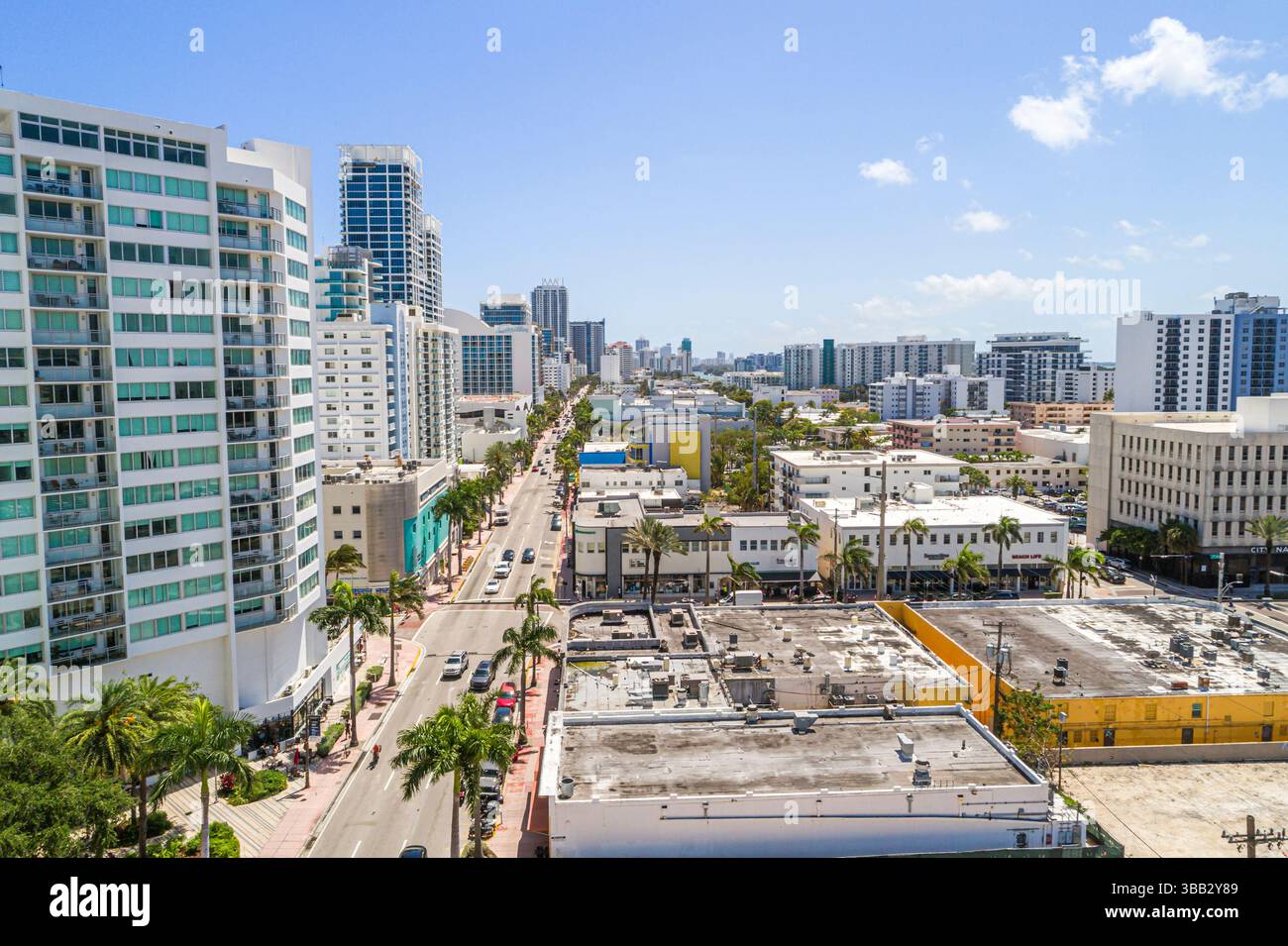 Miami Beach Florida,North Beach,Collins Avenue,aerial overhead view ...