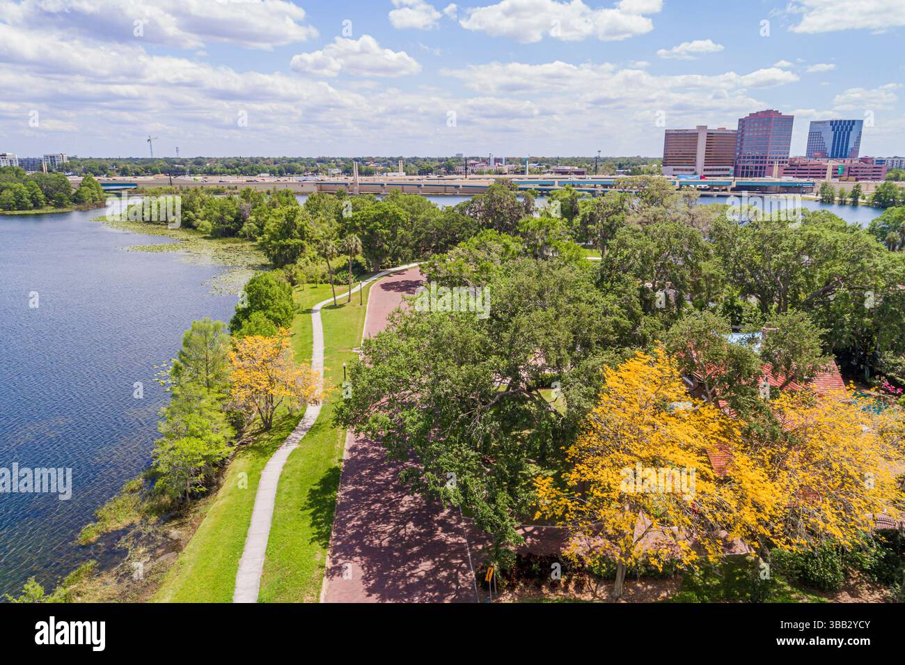 Orlando Florida,Lake Ivanhoe Park,aerial overhead view from above ...