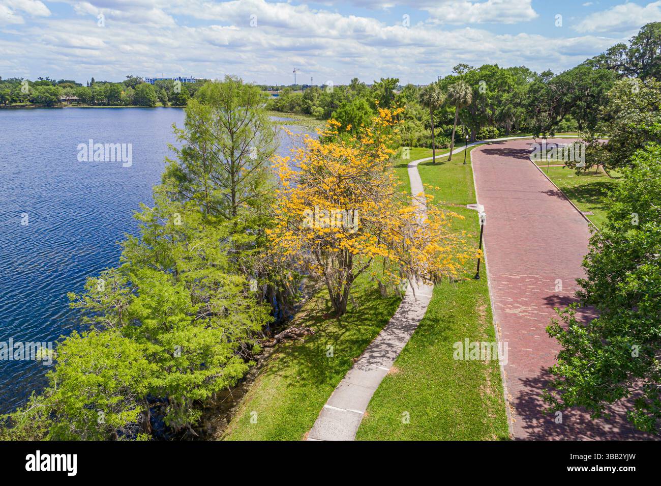 Orlando Florida,Lake Ivanhoe Park,aerial overhead view from above ...