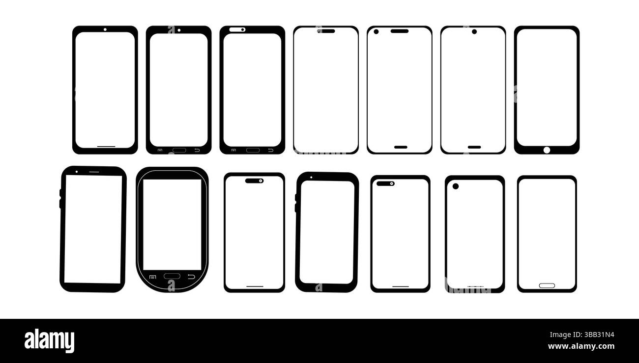Smartphone Frame Silhouettes Collection – Front View Designs for UI ...