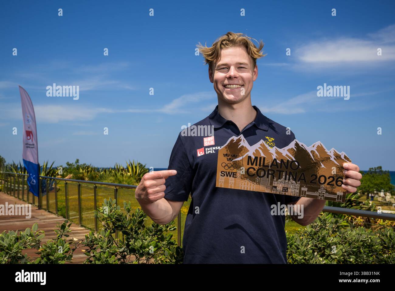 Moguls athlete Walter Wallberg of, Sweden. , . poses with a golden ...