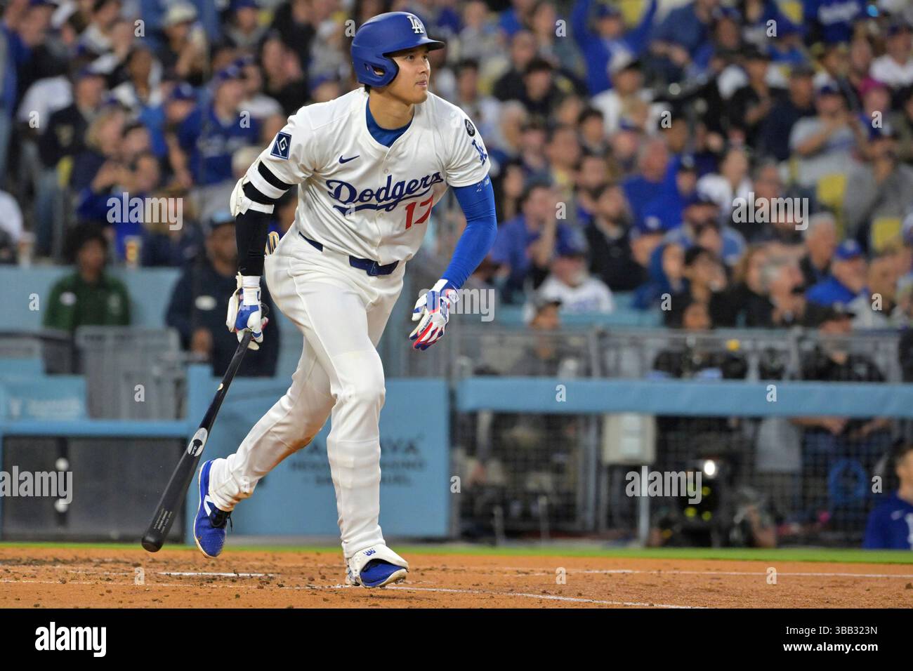 Los Angeles Dodgers designated hitter Shohei Ohtani flies out during ...