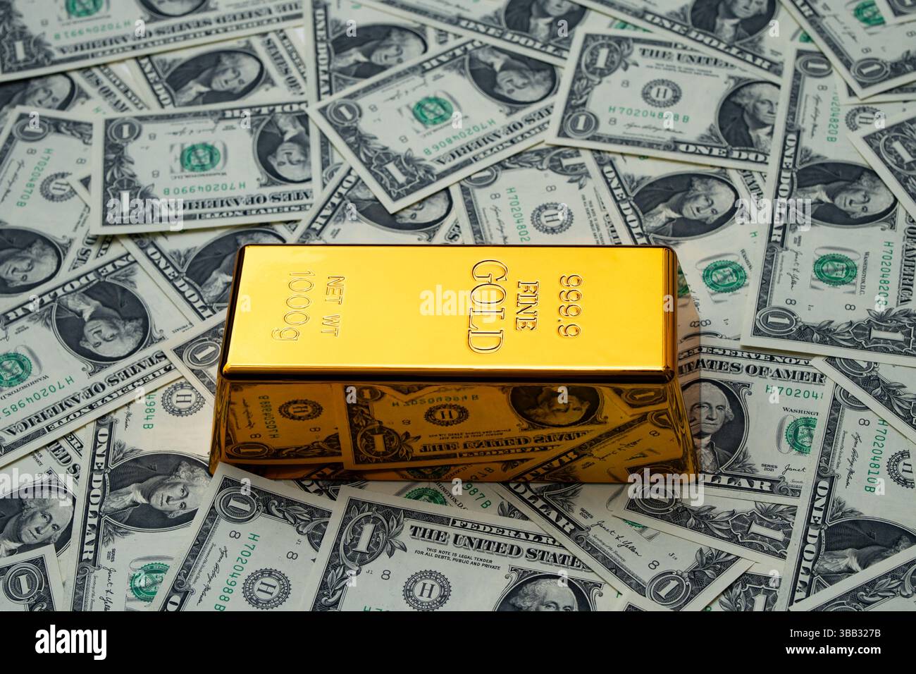 Money dollars, gold. Saving finance. Dollars vs gold bar. Saving money ...
