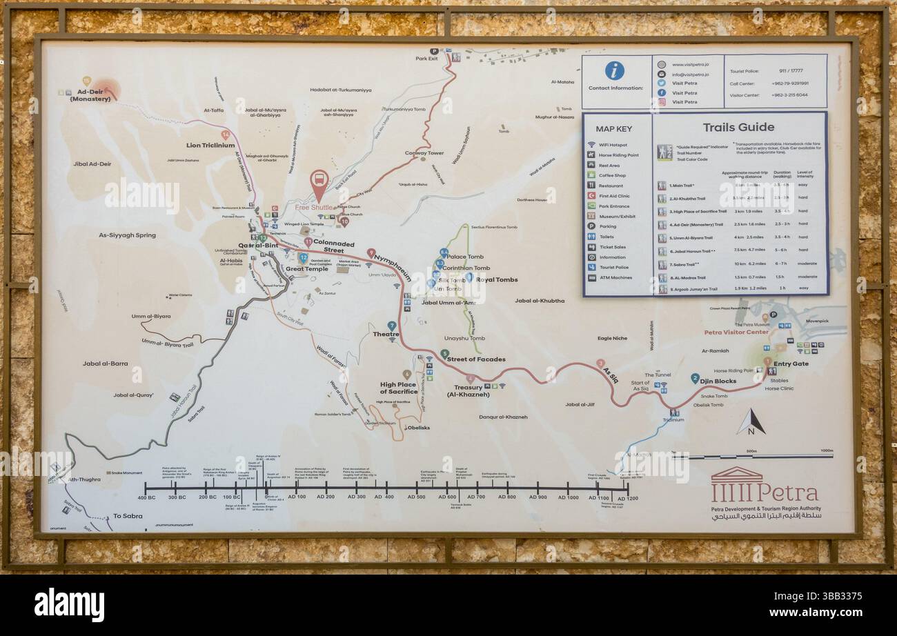 Petra, Jordan - 10 November 2024: Wall map of the route to the historic ...