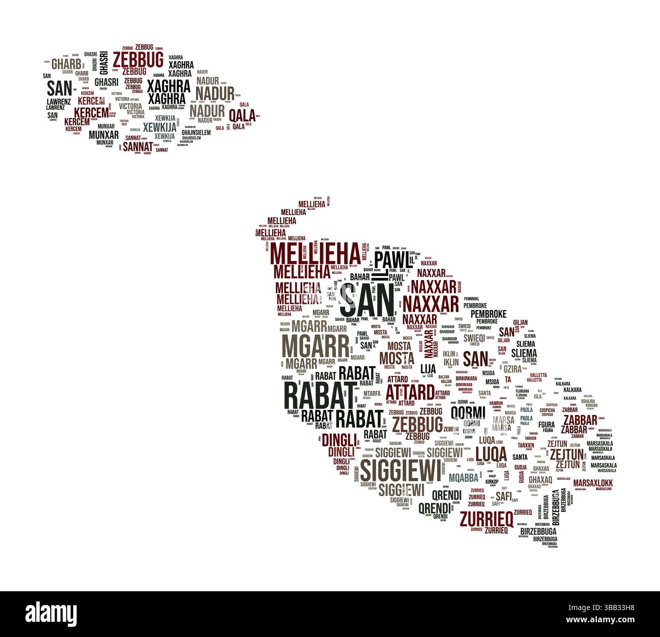 Malta Word Cloud. Country shape with region division. Malta typography ...