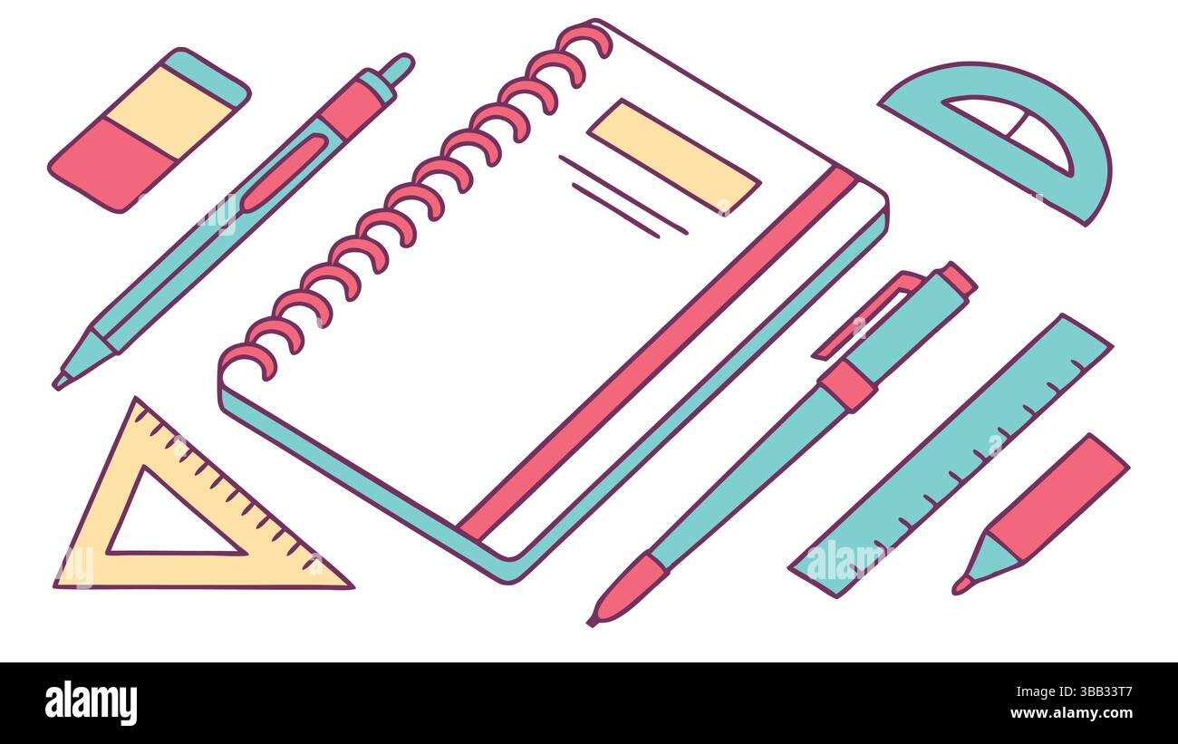 Colorful Back to School Supplies Notebook Pens Rulers More A cheerful ...