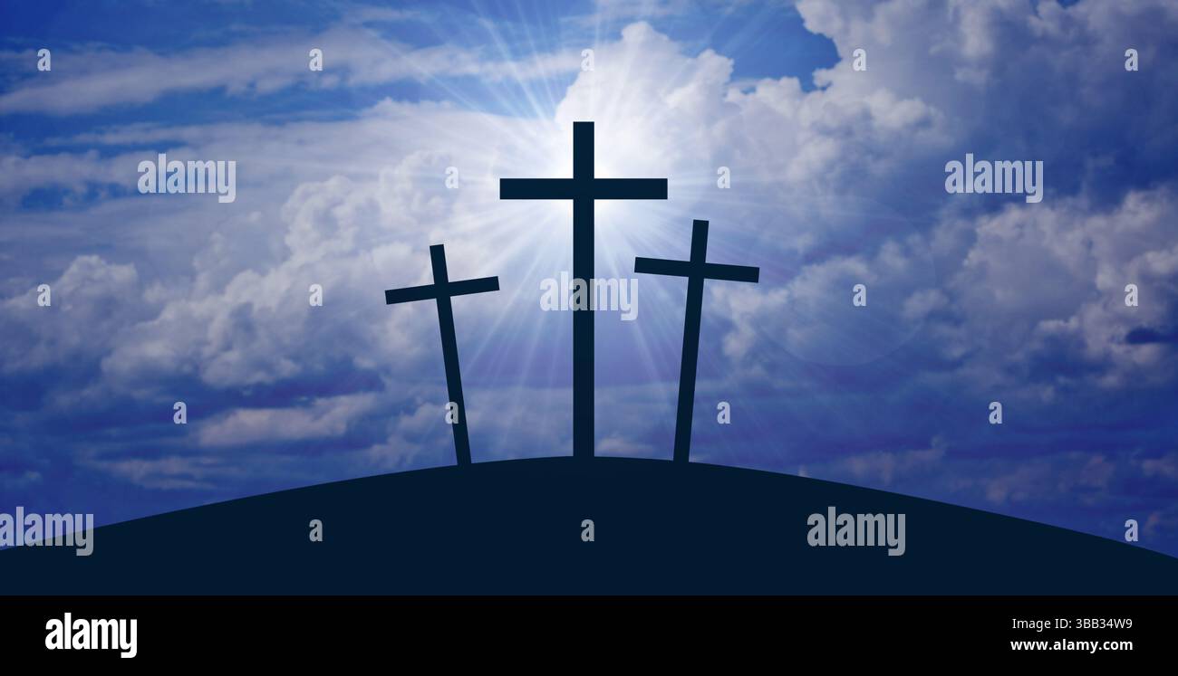 Crucifixion and Calvary with Three Crosses against the Background of ...