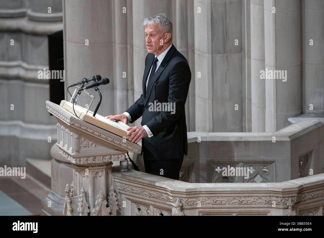 Coca-Cola CEO James Quincey speaks during the funeral service of former ...