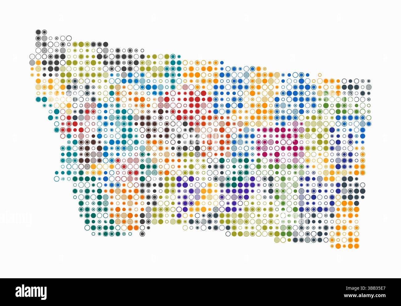 Montana, shape of the state built of colored cells. Digital style map ...