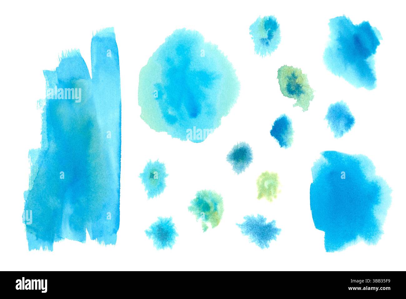 Set of blue spot silhouettes in different shades and shapes. Watercolor ...